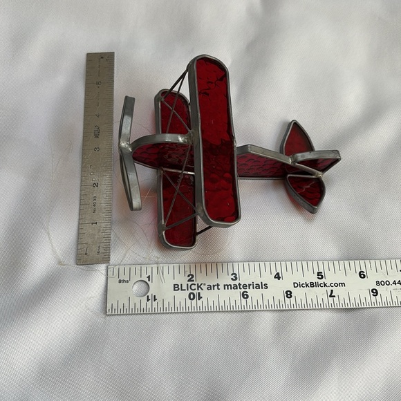 Handmade | Accents | Vintage Stained Glass Airplane 5 Biplane Red ...